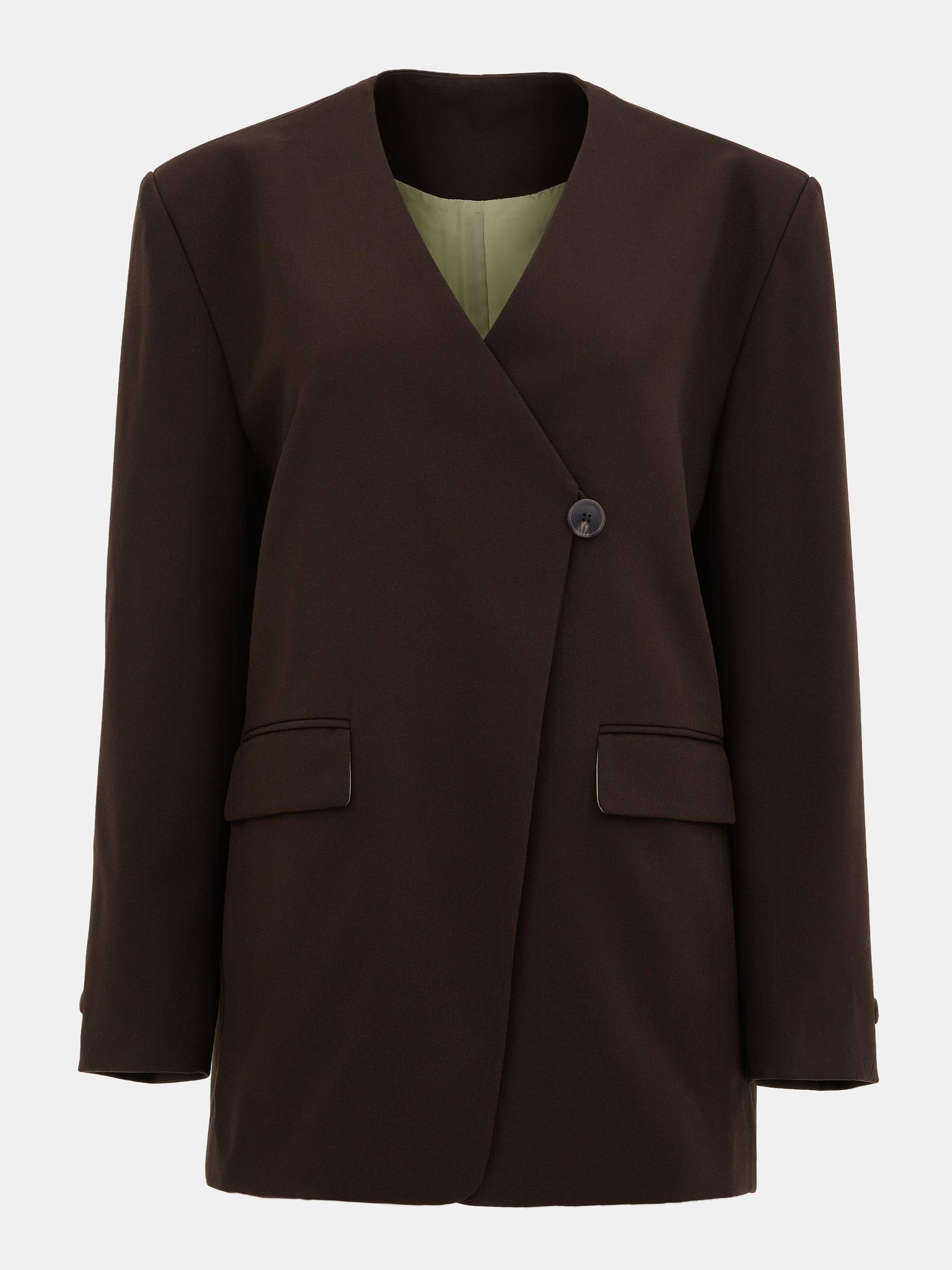 Asymmetric Button Blazer, Bitter Chocolate – SourceUnknown