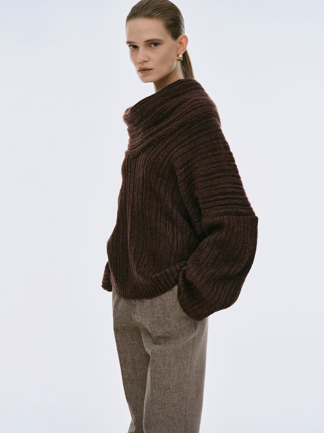 Becca Oversized High Roll Knit Pullover, Chocolate – SourceUnknown