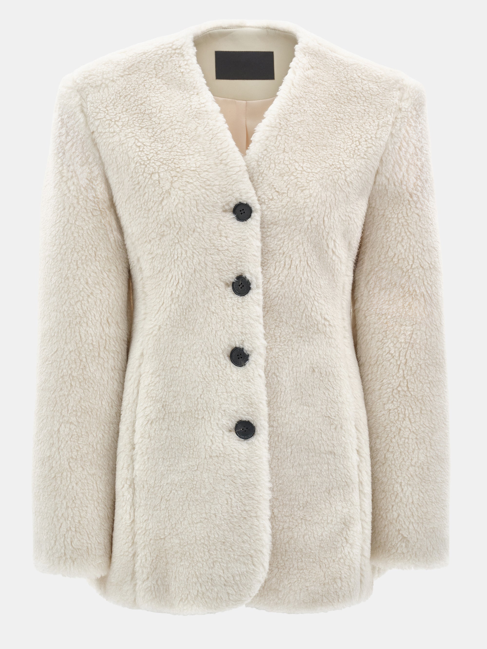 Collarless Shearling Jacket, Ivory – SourceUnknown