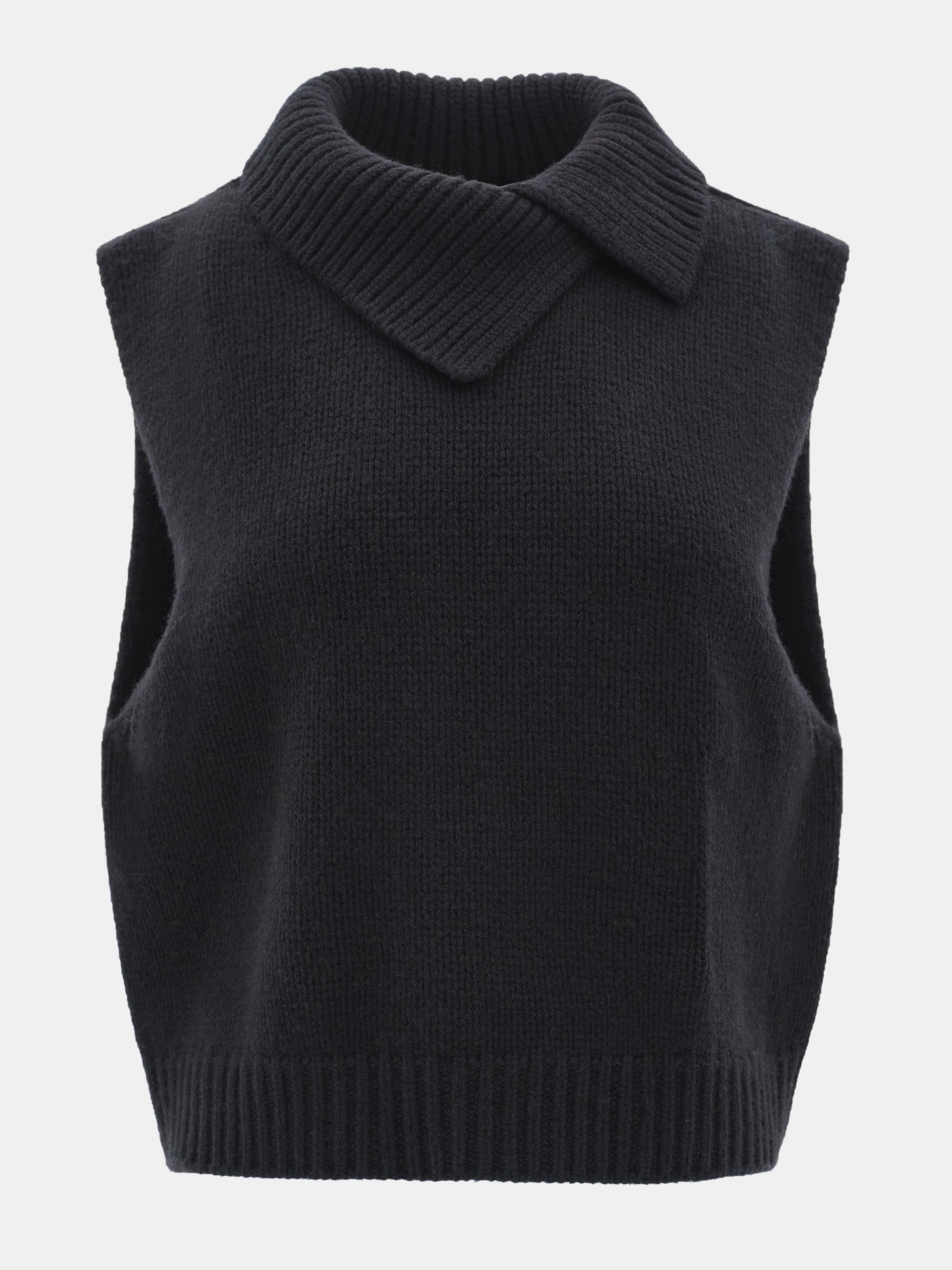 100% Wool Collar Knit Vest, Black – SourceUnknown