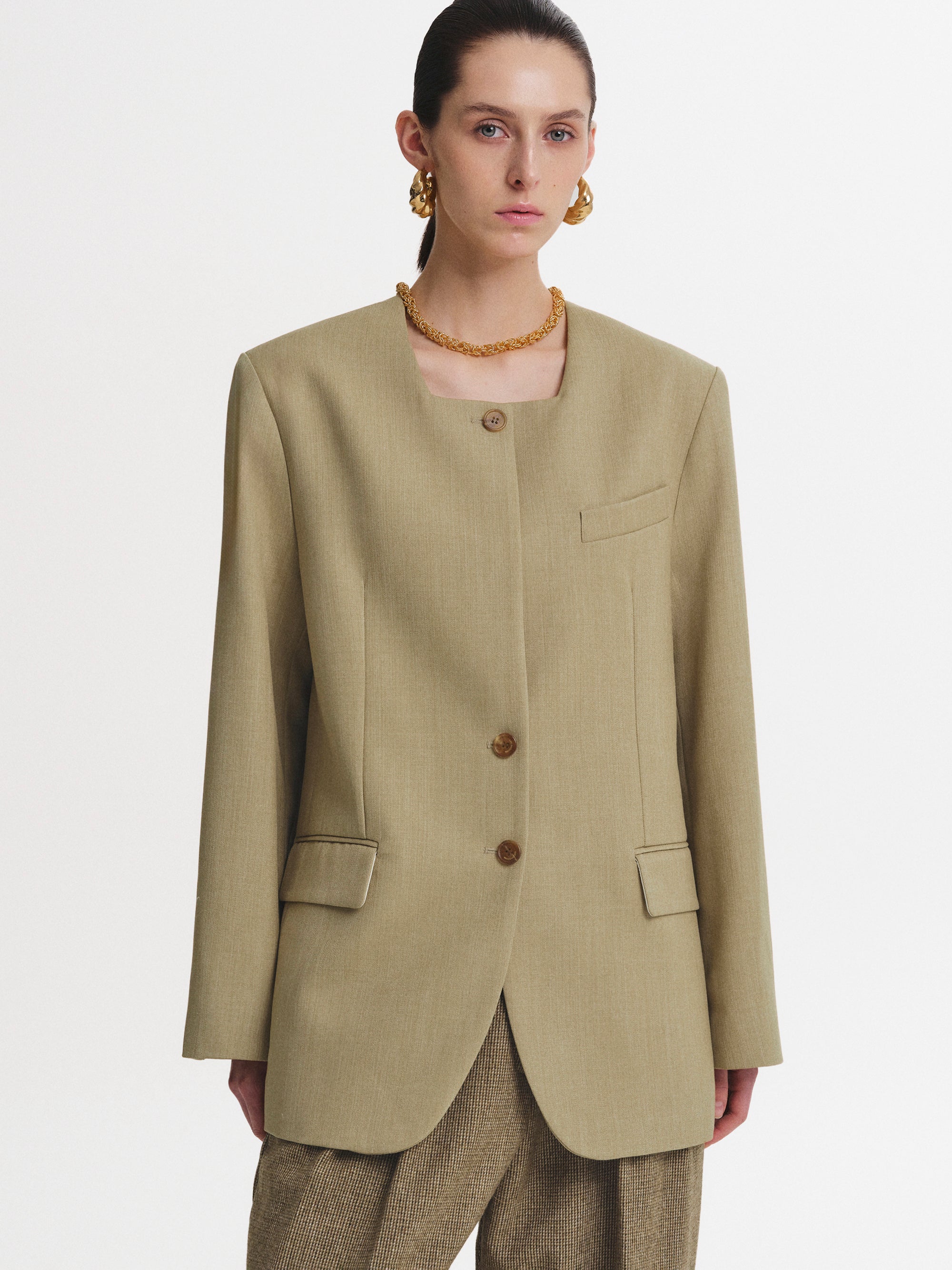 Square Neck Single Blazer, Teak – SourceUnknown