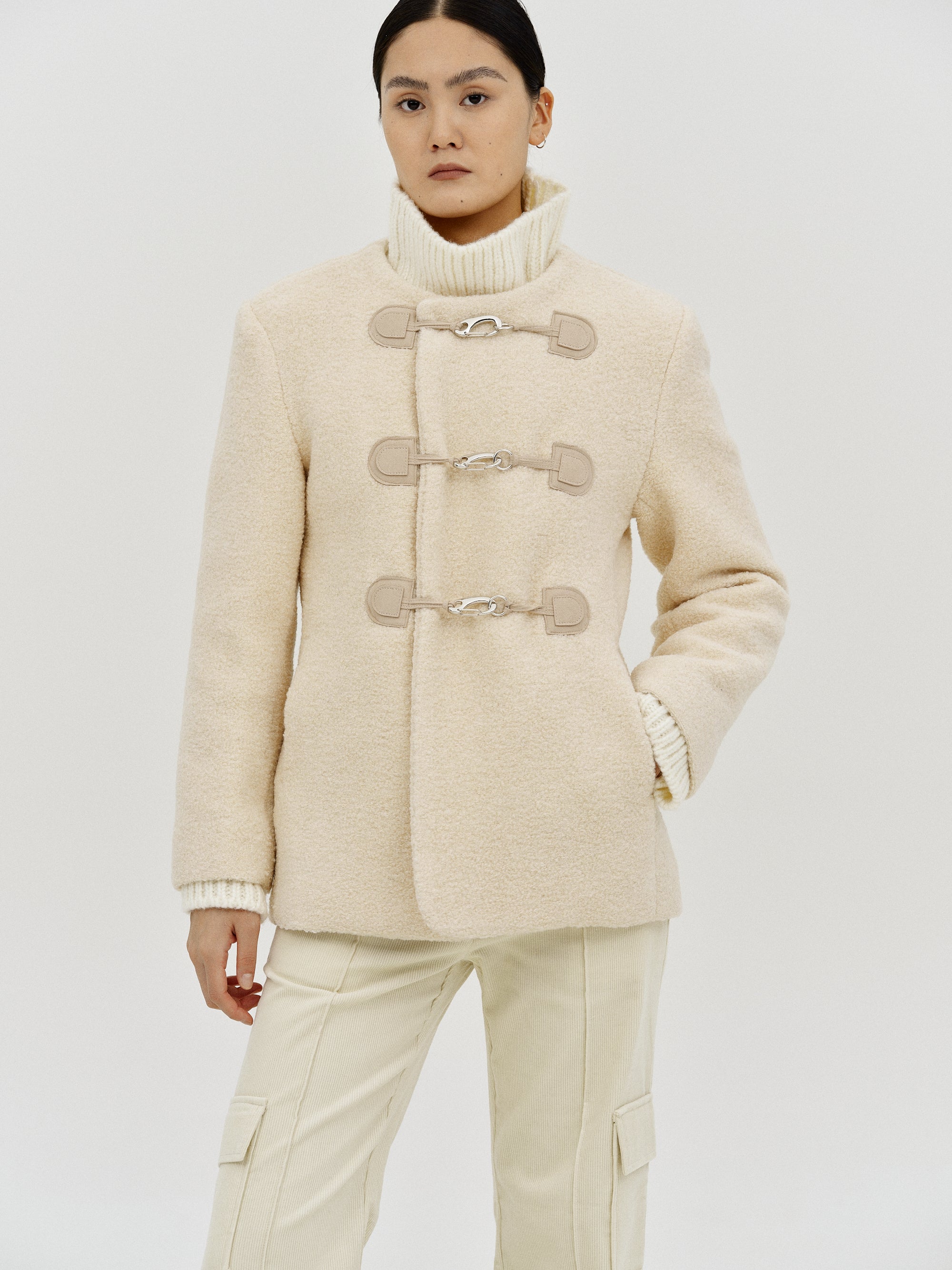 Bouclé Wool Clasp Jacket, Eggshell – SourceUnknown