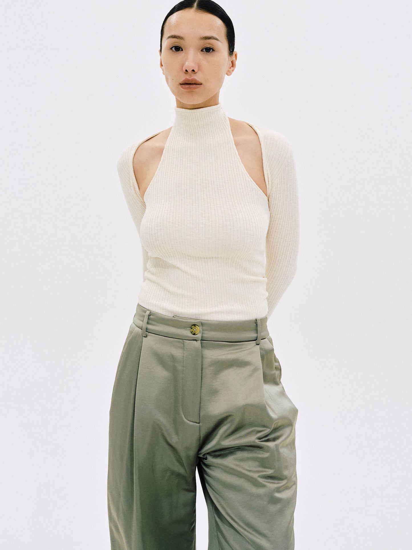 Cut Out High Neck Top Ivory Sourceunknown